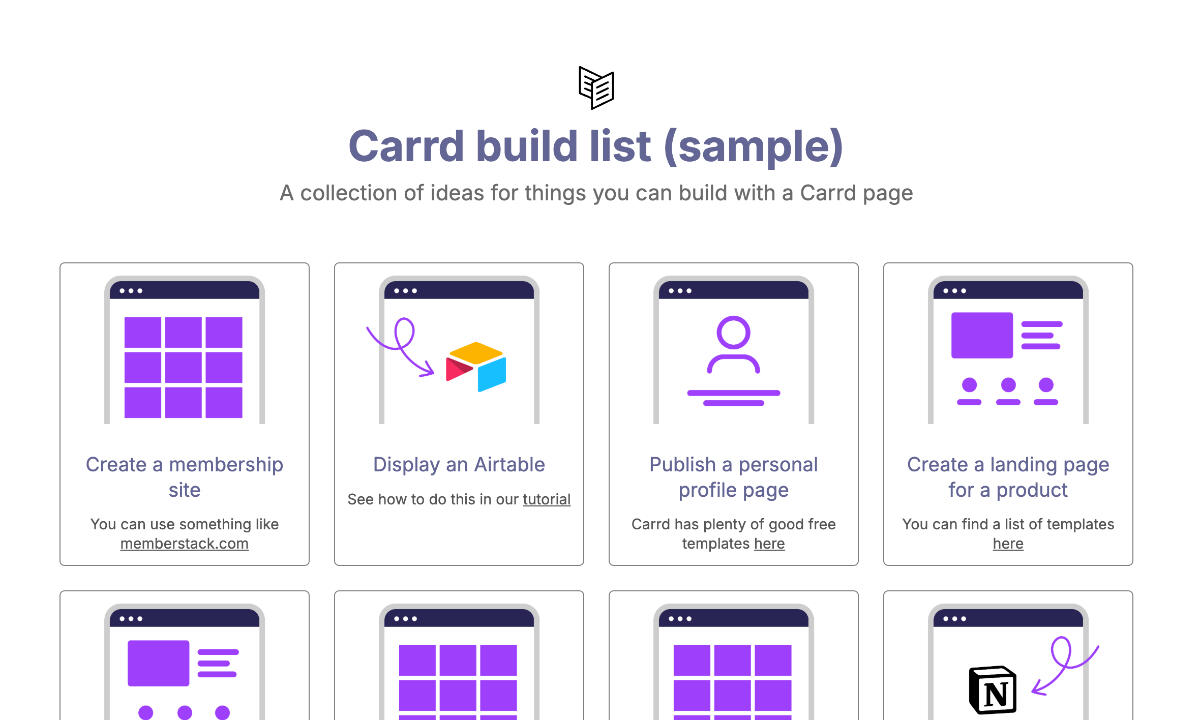 Carrd build list sample